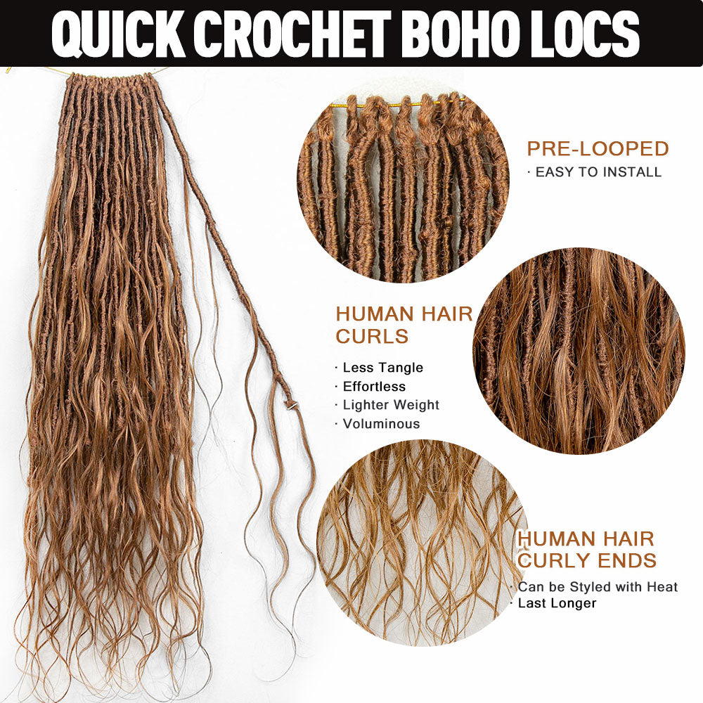 Pre-looped Light Auburn Human Hair Crochet Boho Locs With Body Wave Cu ...