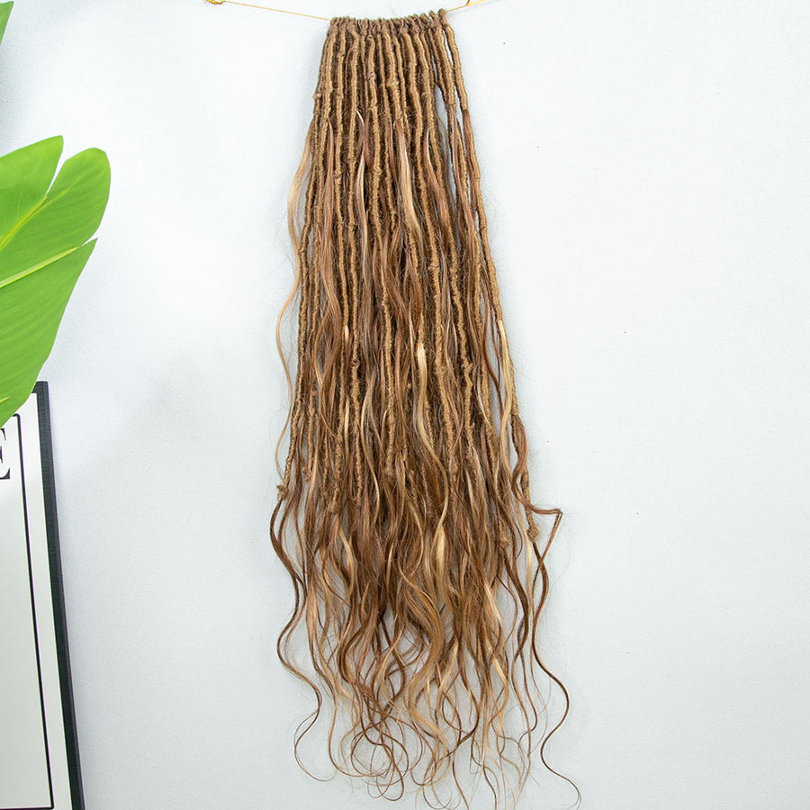 Mixed Blonde Brown Pre-looped Human Hair Crochet Goddess Locs With Bod ...