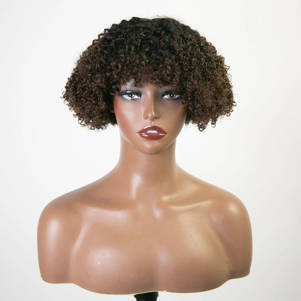12 Inch 150% Density T1/B4 Curly Human Hair Bob Wig with Bangs for Sal ...