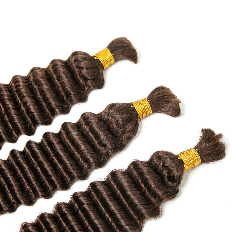 #4 Medium Brown Deep Wave Bulk Hair Extensions for Braiding – Ywigs