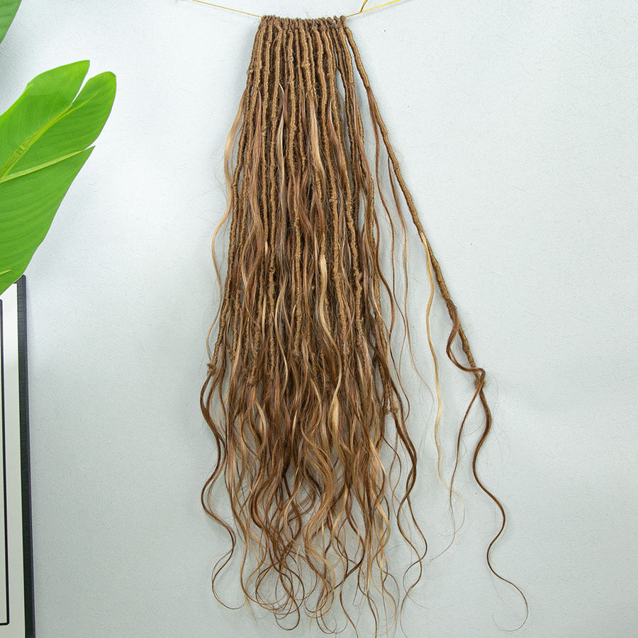 Mixed Blonde Brown Pre-looped Human Hair Crochet Goddess Locs With Bod ...