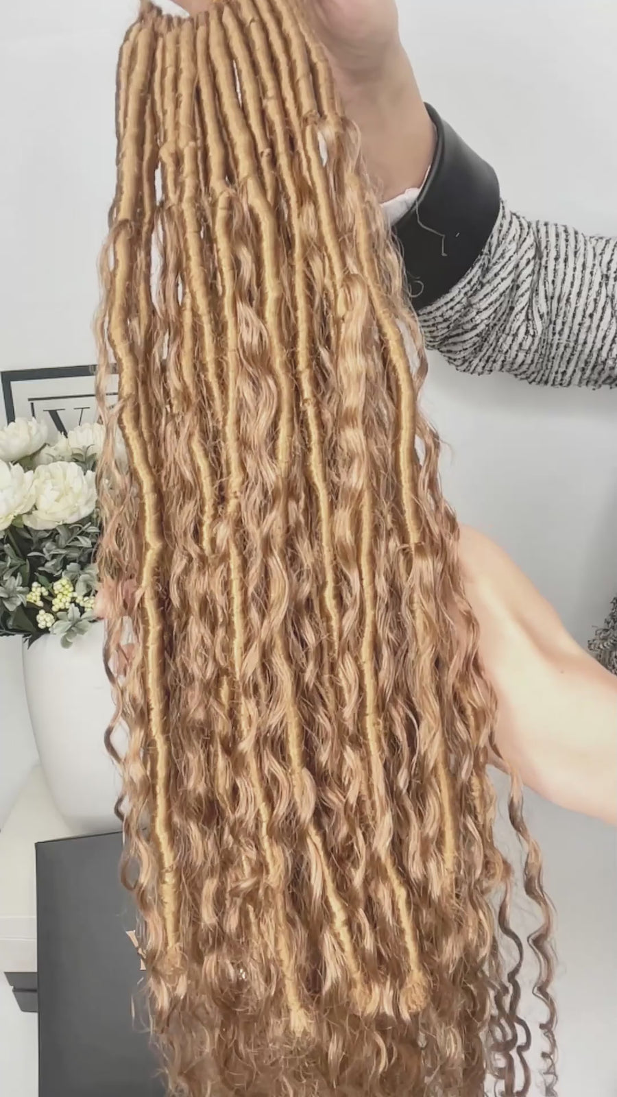 #27 Honey Blonde Pre-looped Crochet Boho Locs with Human Hair Curls – Ywigs