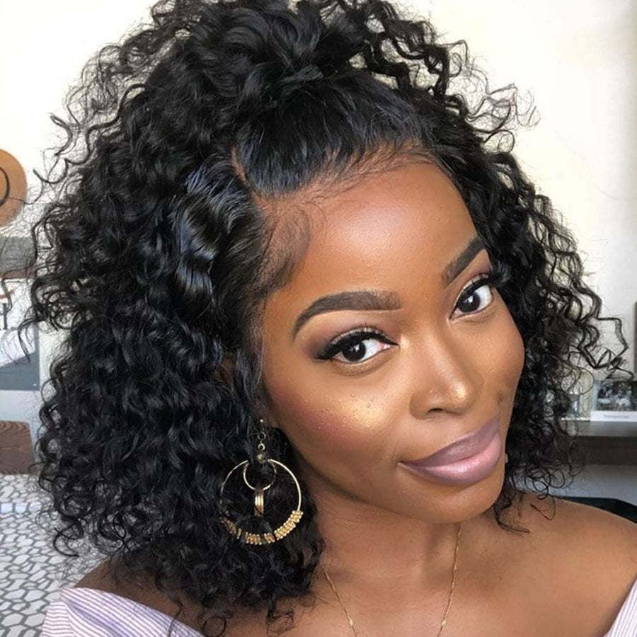 Short Curly Bob Human Hair 13 x 6 Lace Front Wig BOB2D – Ywigs